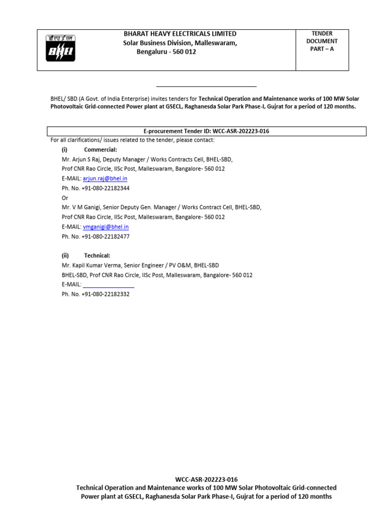 100 MW Solar Plant O&M Tender GSECL | PDF | Taxes | Banks