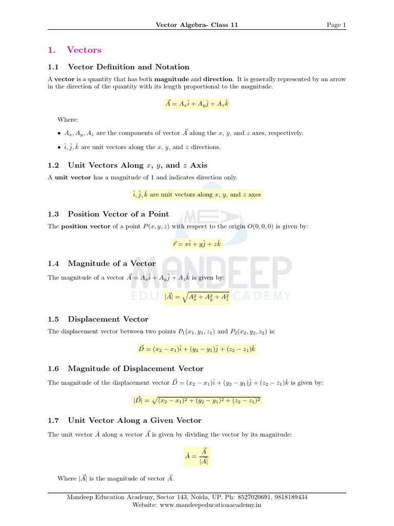 Vectors Formula Sheet | PDF | Euclidean Vector | Angle