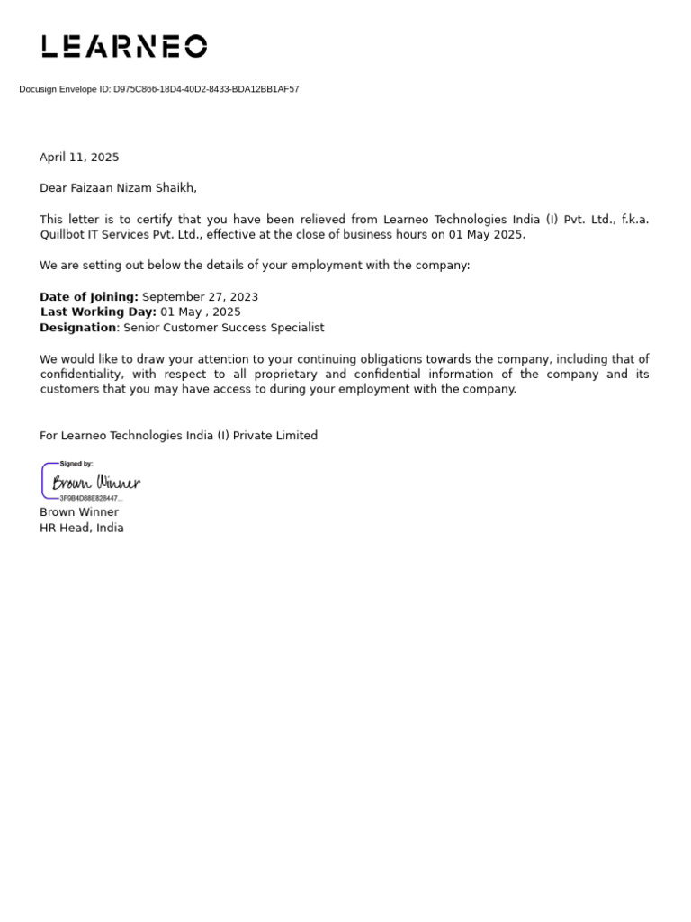 Relieving Letter Date | PDF