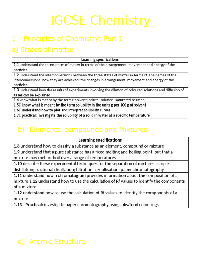 Y9 Term 1 Chemistry Student Checklist | PDF | Chemical Elements ...