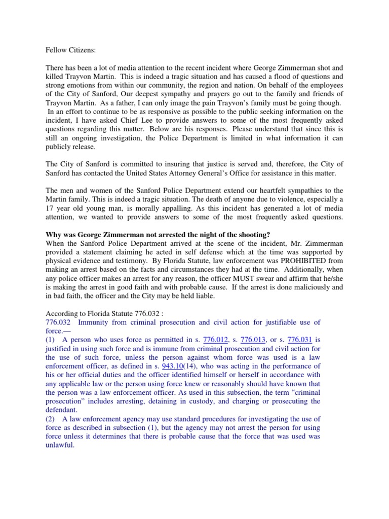 George Zimmerman Shooting Overview | PDF | Arrest | Legal Action