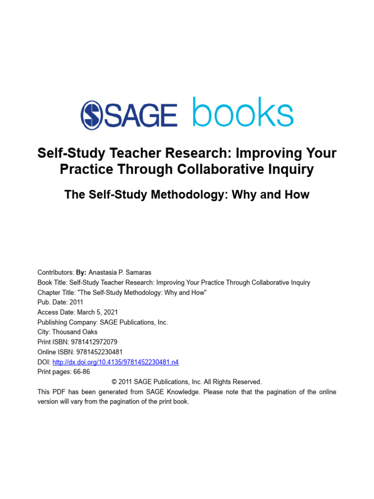 Self Study Teacher Research - n4 | PDF | Methodology | Knowledge