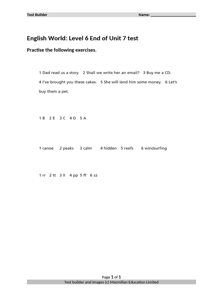 Level 6 Unit 7 English Test Builder | PDF