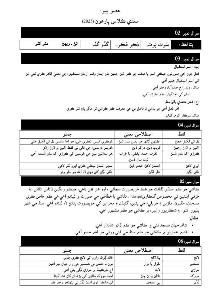 Sindhi Class XII Section B | PDF
