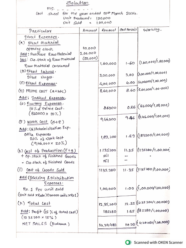 cost Sheet | PDF