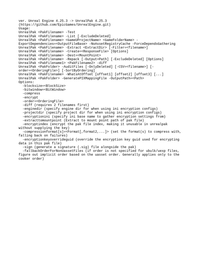 UnrealPak Args | PDF