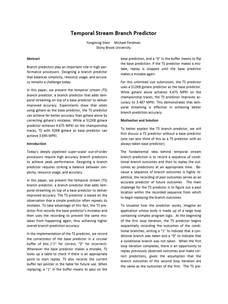 Temporal Stream Branch Predictor | PDF | Prediction | Computing
