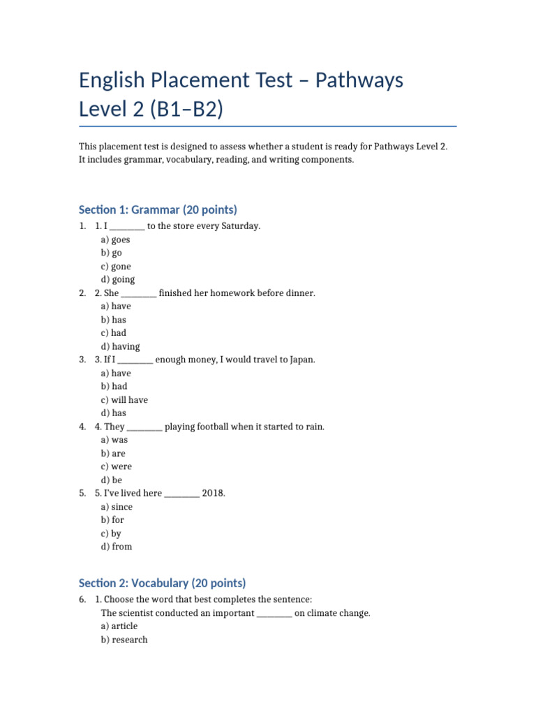Placement Test Pathways Level 2 | PDF | Laughter