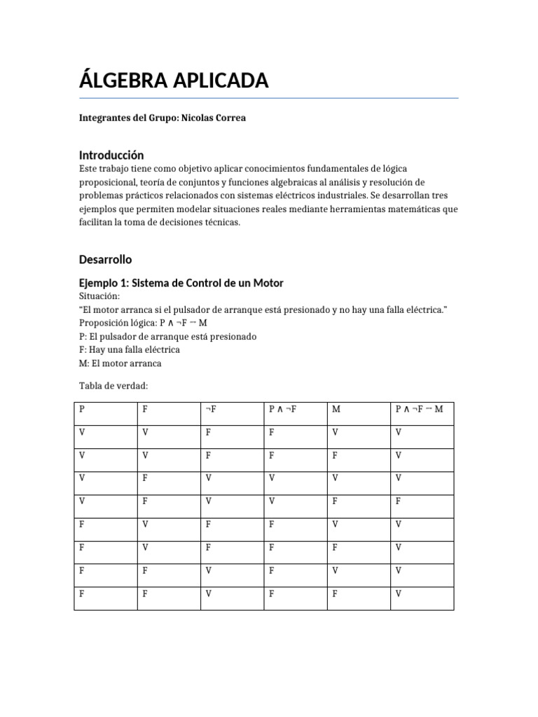 Trabajo Algebra Aplicada Completo | PDF | Proposición | Lógica