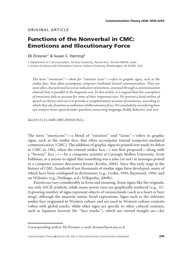 Communication Theory - 2010 - Dresner - Functions of The Nonverbal in CMC Emoticons and ...