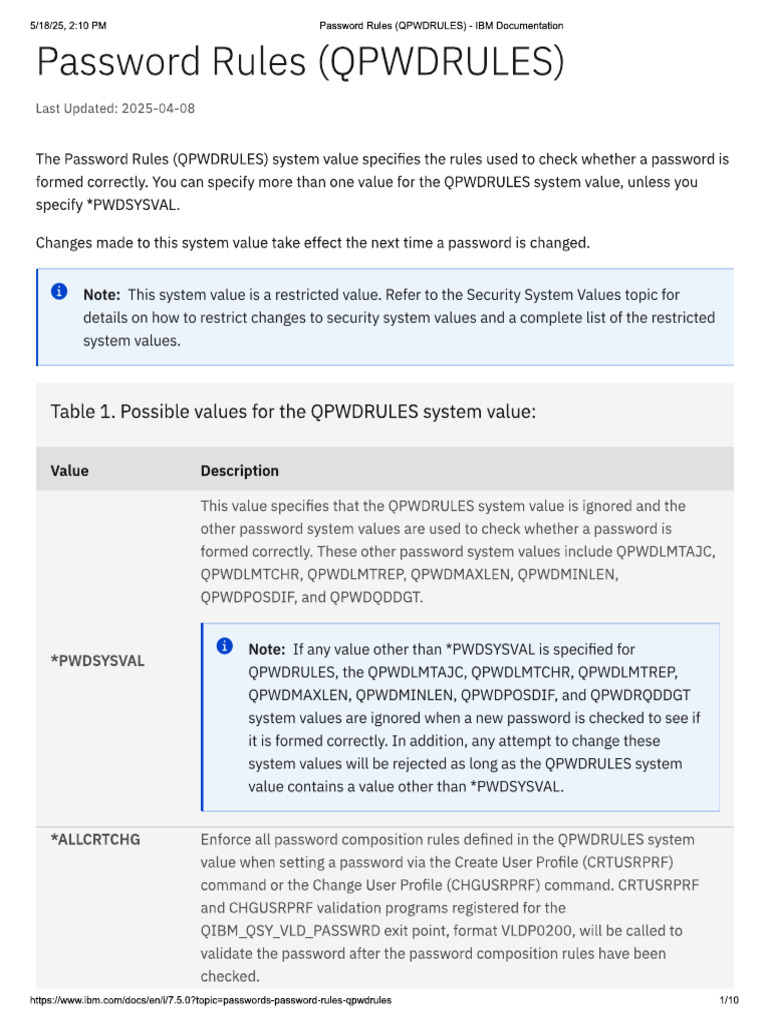 Password Rules IBM | PDF