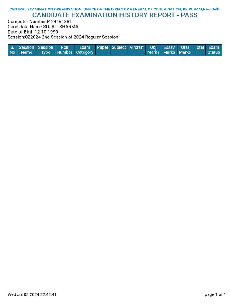 Candidate Examination History Report - Pass | PDF