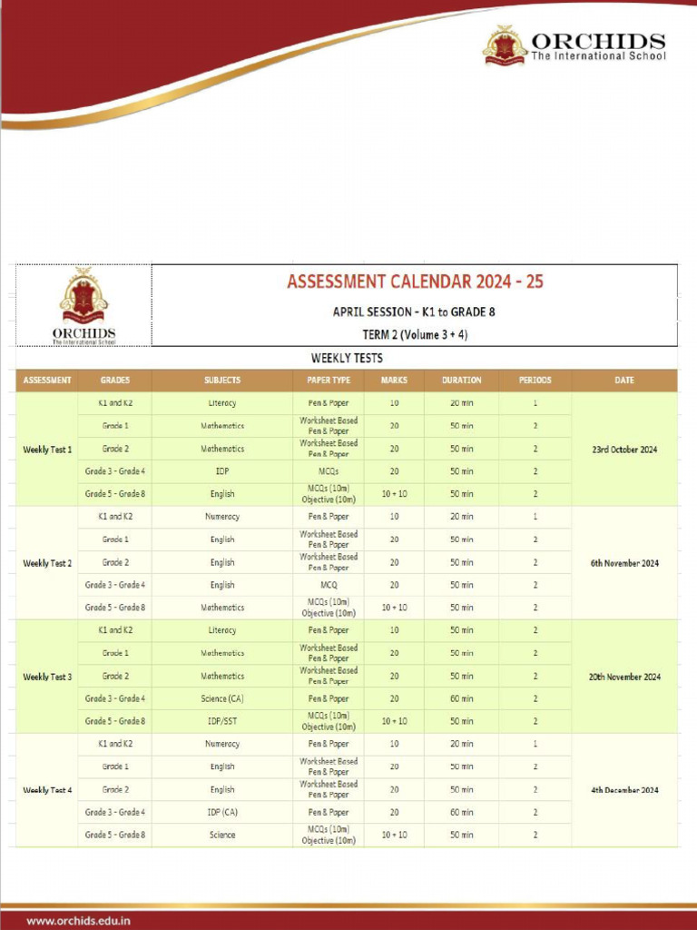 Assessment Calendar 2024 25 Term 2 | PDF