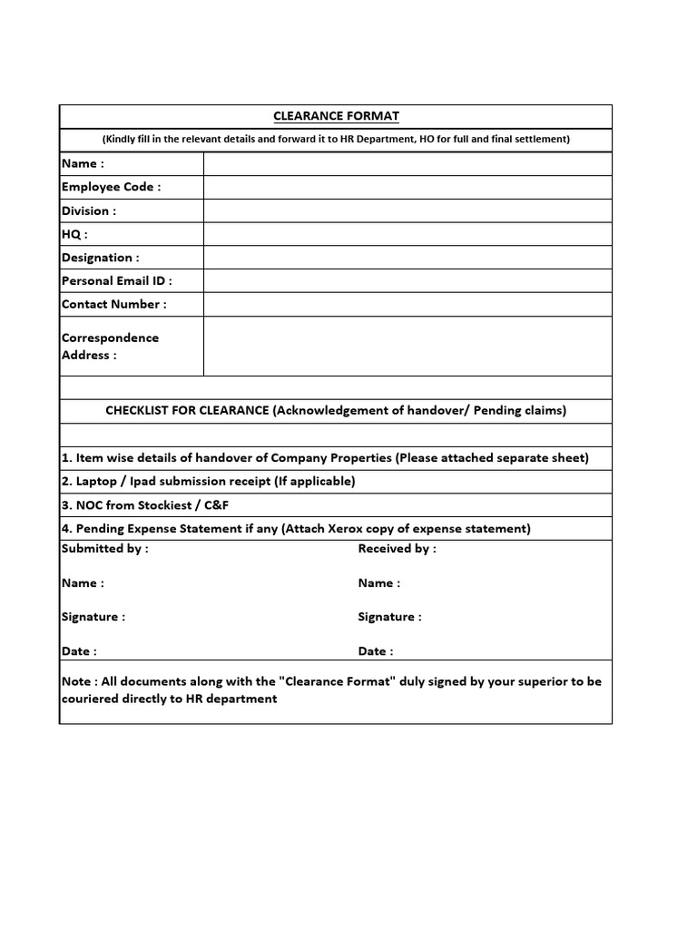 Employee Clearance Submission Checklist | PDF