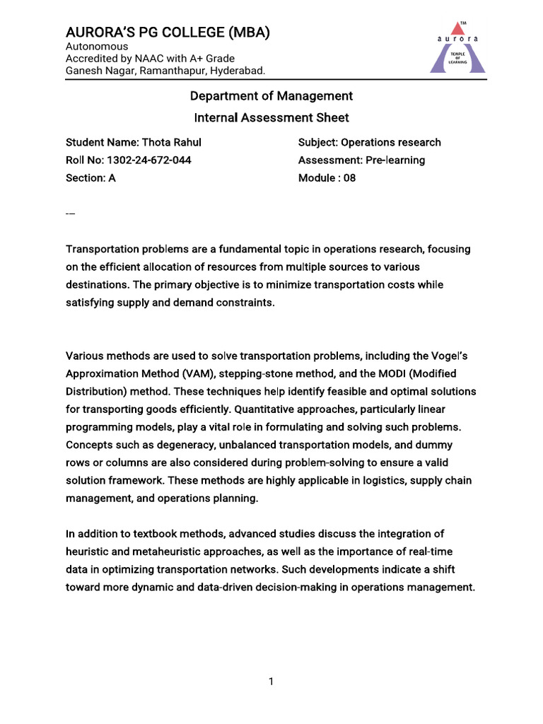 Operations Research Pre-Learning Module 08 | PDF | Mathematical Optimization | Operations Research