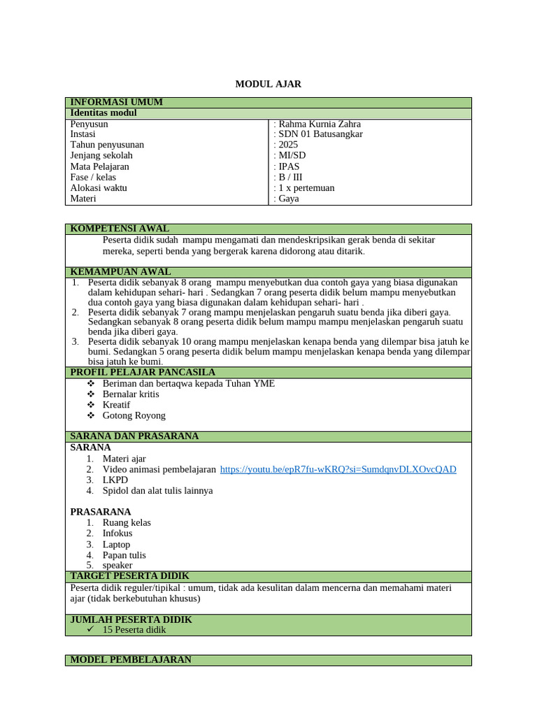 Modul Ajar Ipa Uts Nia | PDF