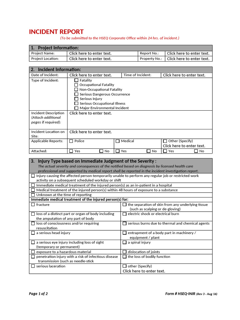 Incident Report Submission Template | PDF | Medicine | Human Diseases ...