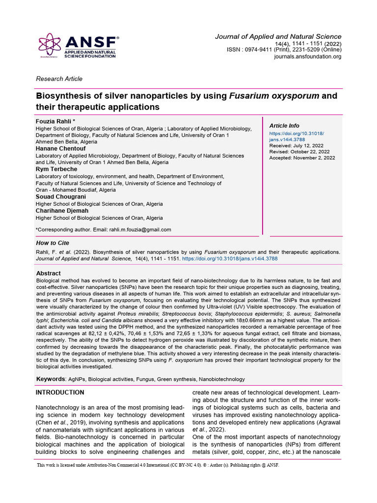 Biosynthesis of Silver Nanoparticles by Using Fusa | PDF | Nanoparticle | Antimicrobial