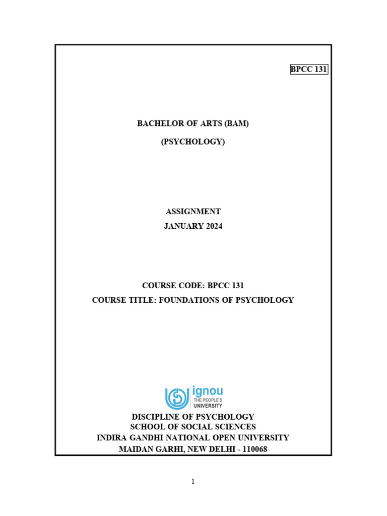 BPCC 131 Assignment Guidelines 2024 | PDF | Emotions | Psychology