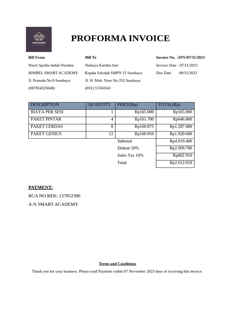 PROFORMA INVOICE | PDF