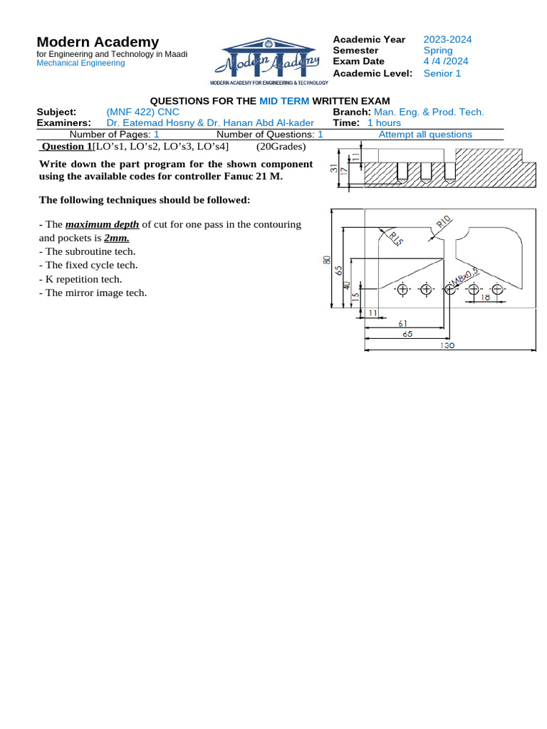 CNC (MNFN322) - Mid Term Spring-2023-2024 | PDF