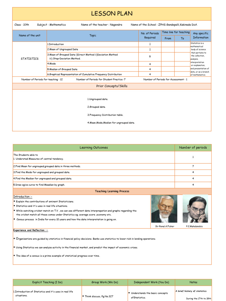 10th Maths Unit 14 Lesson Plan | PDF | Statistics | Median