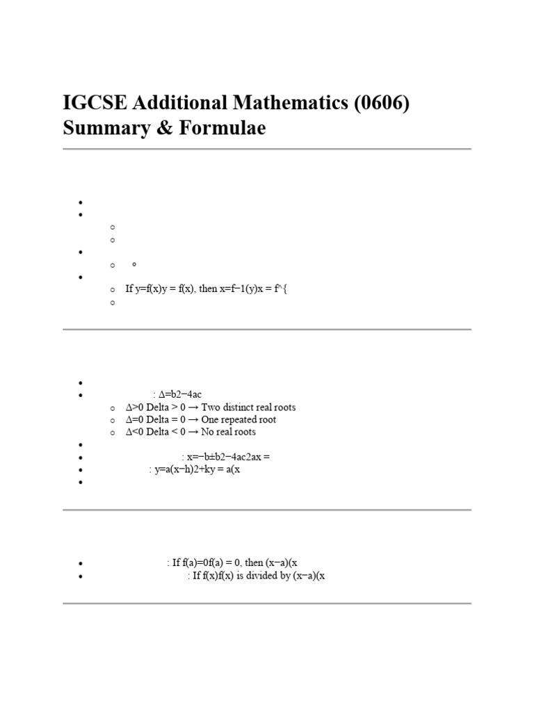 Igcse Additional Mathematics 0606 Pdf Function Mathematics Elementary Mathematics