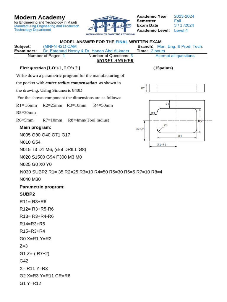 FINAL EXAM MODEL ANSWER CAM FALL Jan. 2023-2024 | PDF