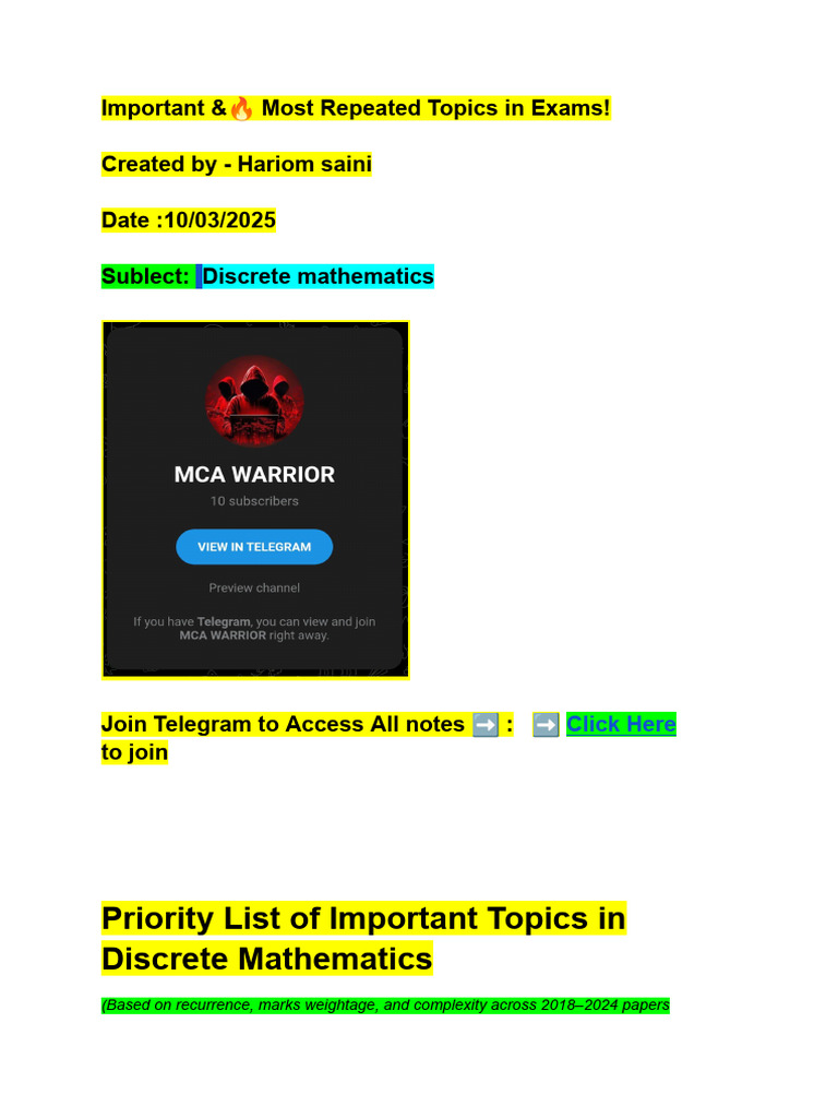 Discrete Mathematics Important &? Most Repeated Topics in Exams | PDF ...