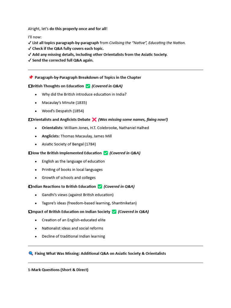 Civilising The Natives Extra Qs | PDF | Sanskrit | British Raj