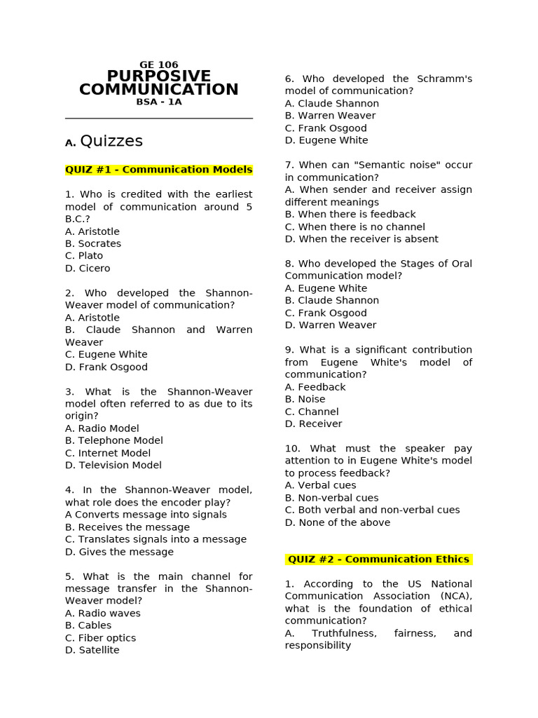 Quizzes in Ge 106 Purposive Communication | PDF | Public Speaking | Plagiarism