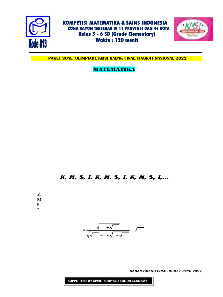 Soal Dan Kunci Grand Final Kmsi Matematika 5-6 SD Kmsi 2022 | PDF