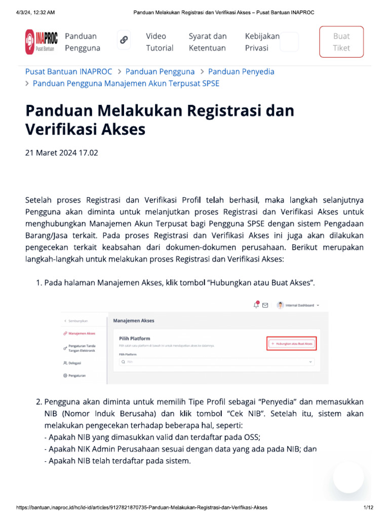 Panduan Registrasi Dan Verifikasi Akses | PDF