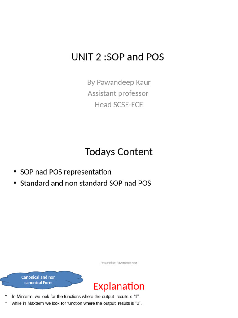 SOP and POS in Boolean Algebra | PDF | Algebra | Logic