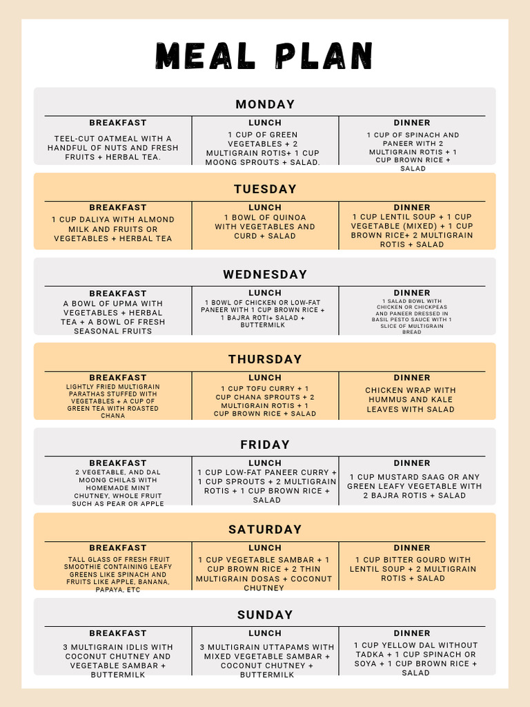 Colorful and Minimalist Meal Plan | PDF | Lunch | Cuisine