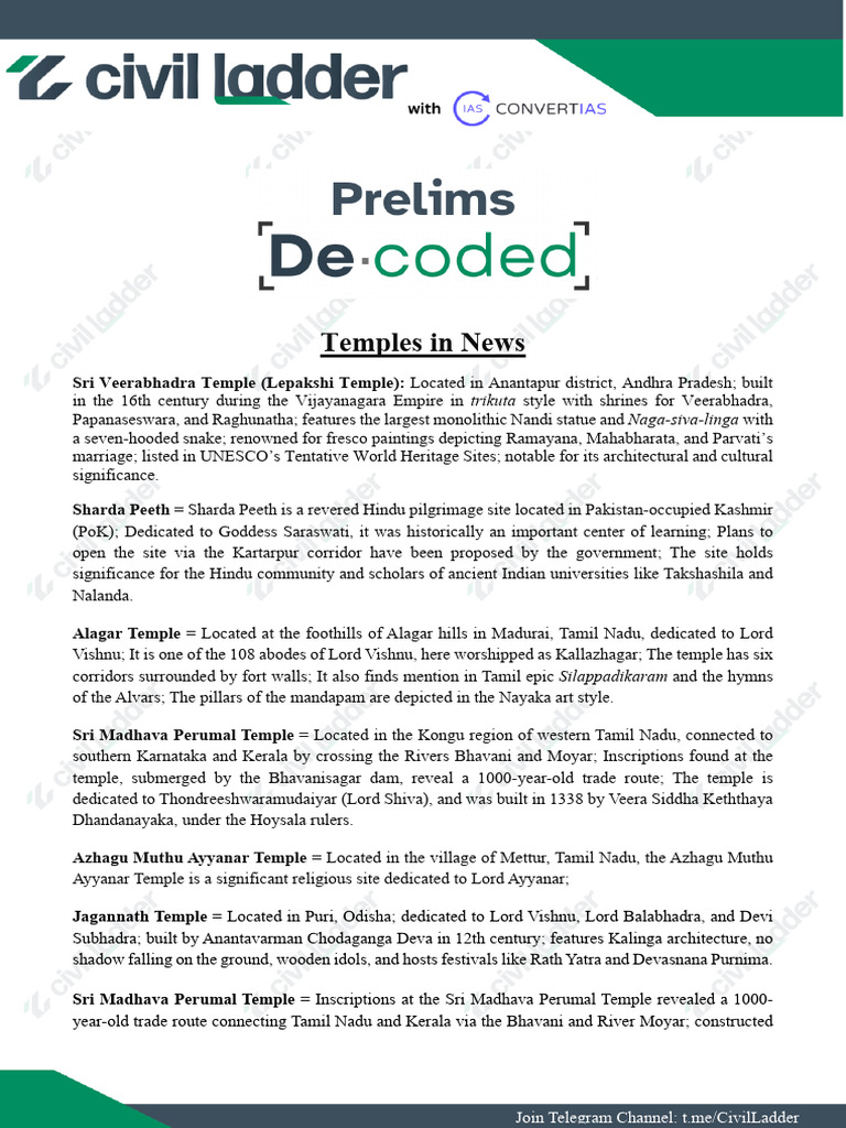 Temples in News - Civil Ladder | PDF | Indian Religions