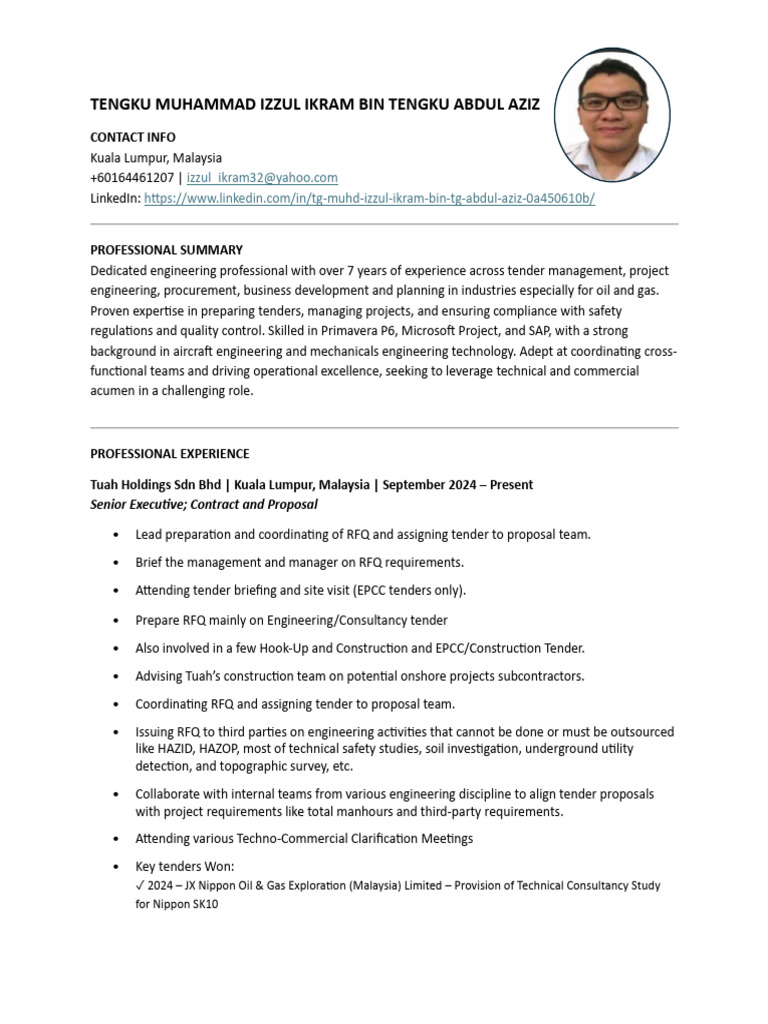 JORA TENGKUMUHAMMADIZZULIKRAMBINTENGKUABDULAZIZ Resume 20250416 | PDF