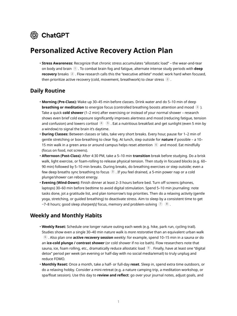 Personalized Active Recovery Action Plan | PDF | Disciplines | Sleep