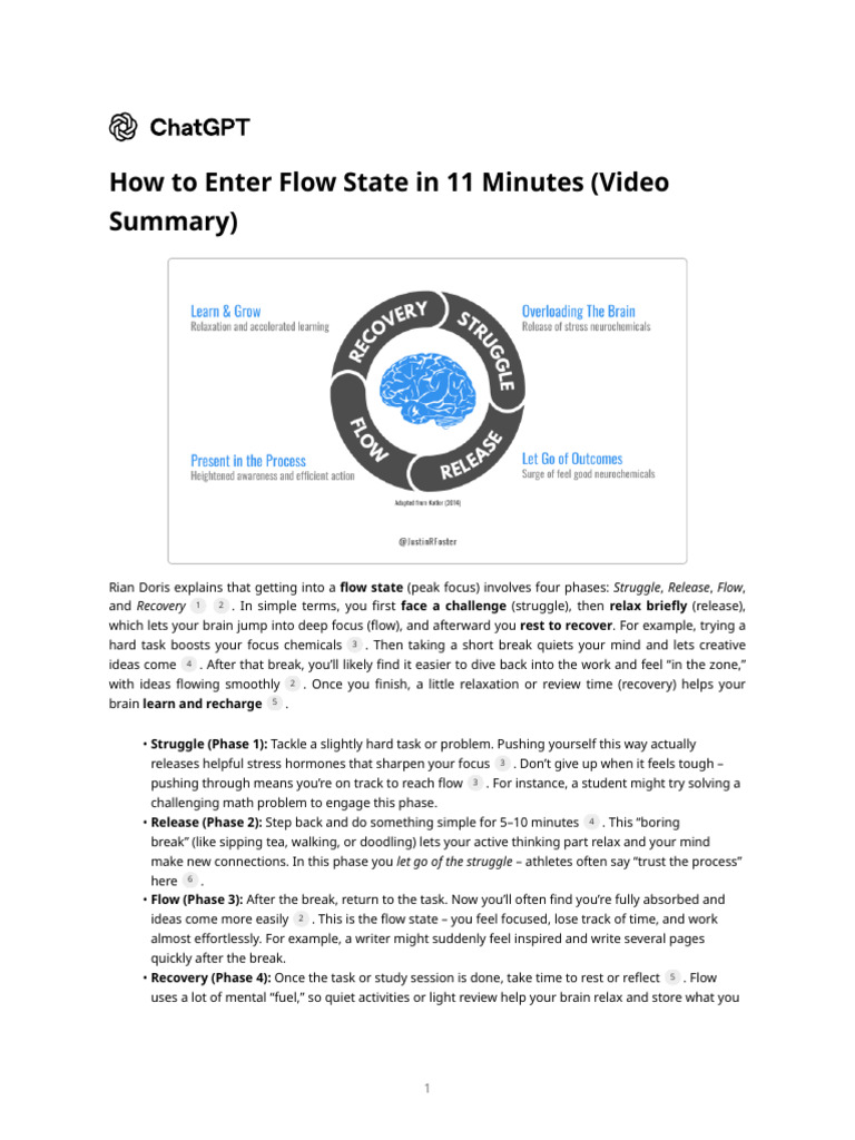 How To Enter Flow State in 11 Minutes (Video Summary) | PDF ...