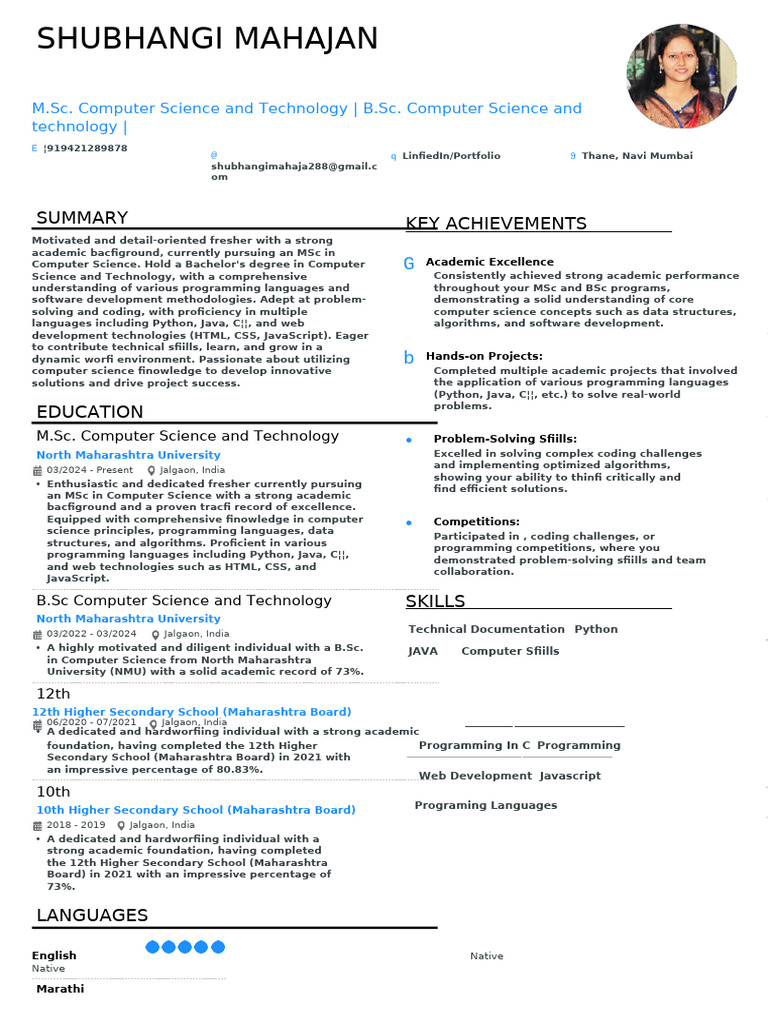 Shubhangi Mahajan Resume | PDF | Computer Programming | Computer Science