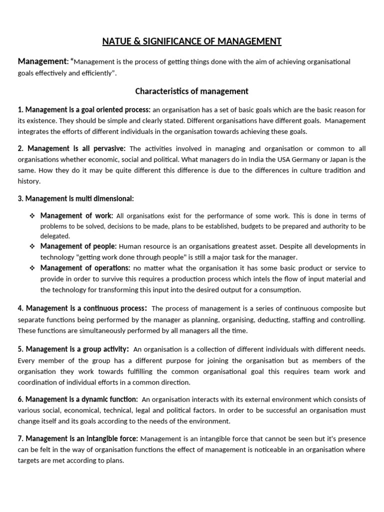 01 - Nature & Significance of Management | PDF | Profession | Profit ...