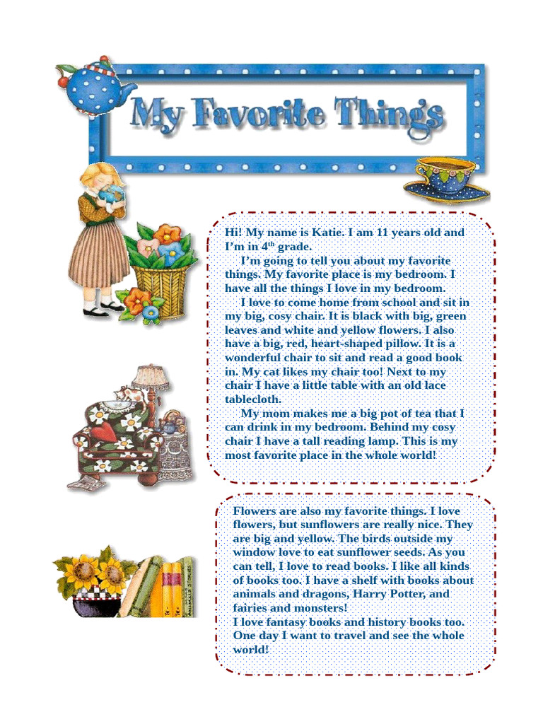 My Favorite Things Conversation Topics Dialogs Reading Comprehension ...