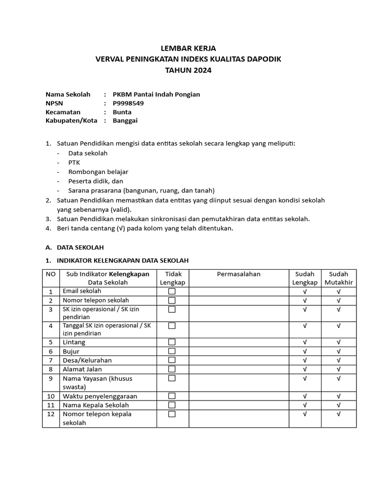 Lembar Kerja Verval Peningkatan Ikd-2024 | PDF