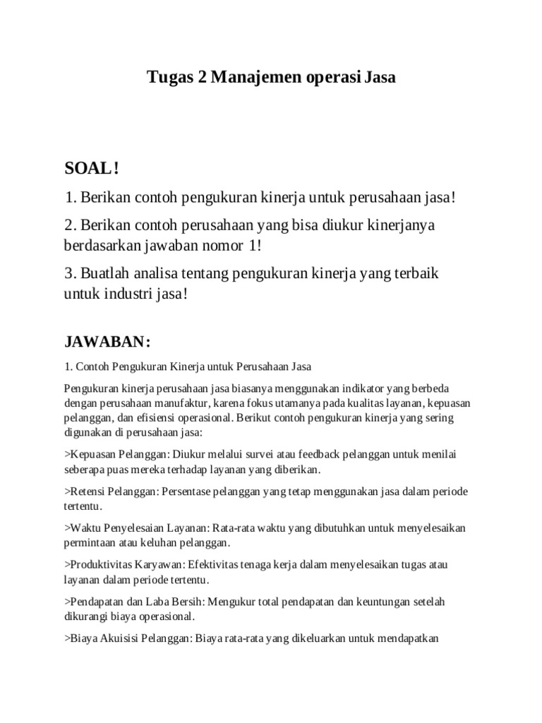 Tugas 2 Manajemen Operasi Jasa | PDF