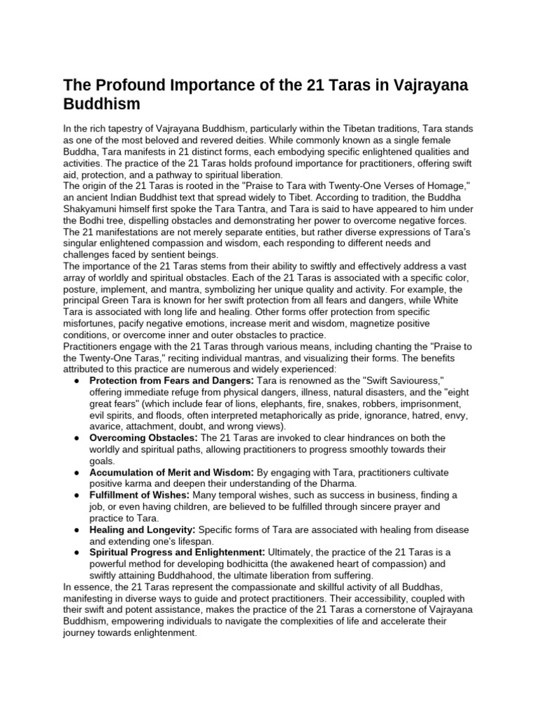 Importance of the 21 Taras in Vajrayana | PDF | Vajrayana | Āstika