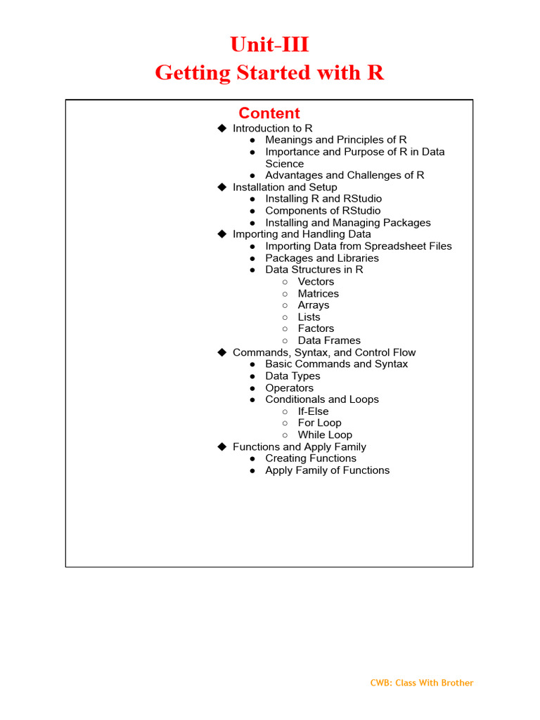 Unit - III Business Analytics | PDF | R (Programming Language) | Control Flow