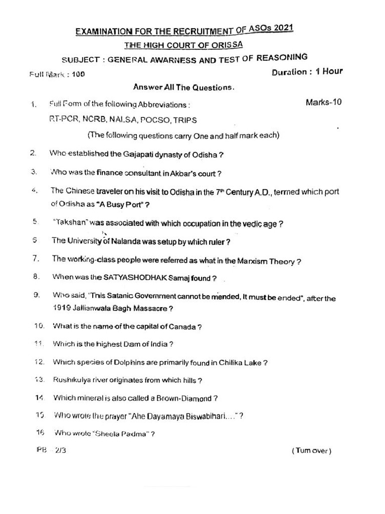 HC ASO Main Question 2021 | PDF
