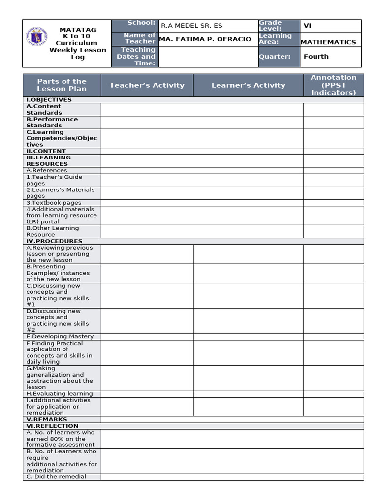 Matatag Detailed Lesson Plan Format | PDF