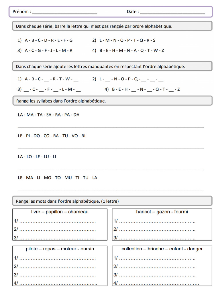 Fiches Ordre Alpha | PDF
