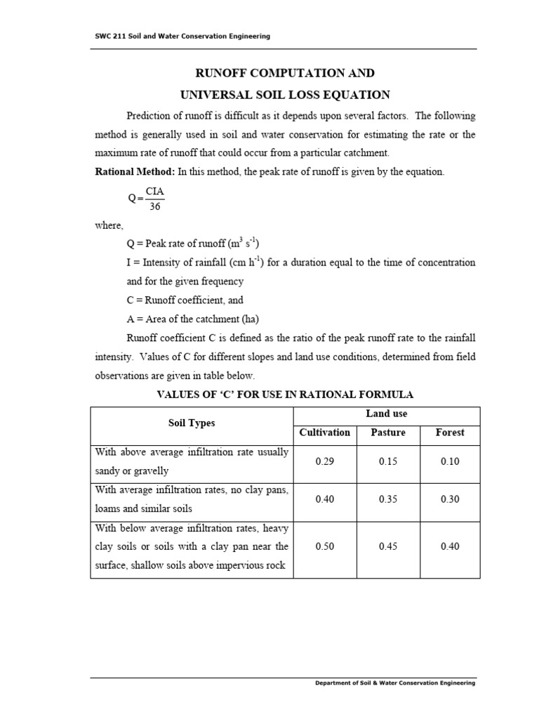 Lec10 RUNOFF COMPUTATION AND | PDF | Surface Runoff | Soil